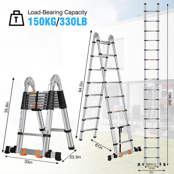 WFX Utility™ Telescoping Ladders A Frame Stainless Steel Extension ...