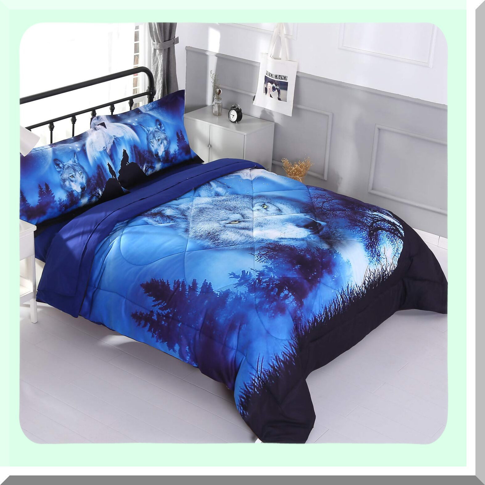 East Urban Home Blue Wolf Comforter Set - Premium Queen Size Bedding ...