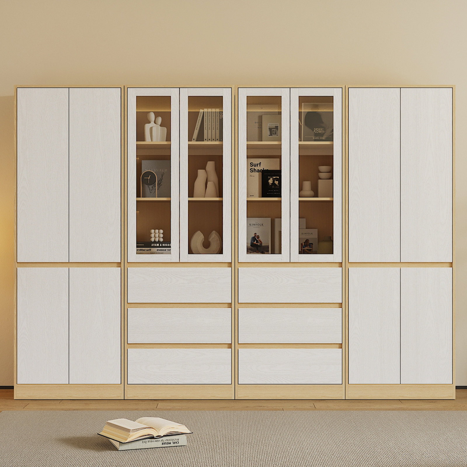 Latitude Run® 71" H Glass Library Bookcase, 5-tier Book Cabinet With ...