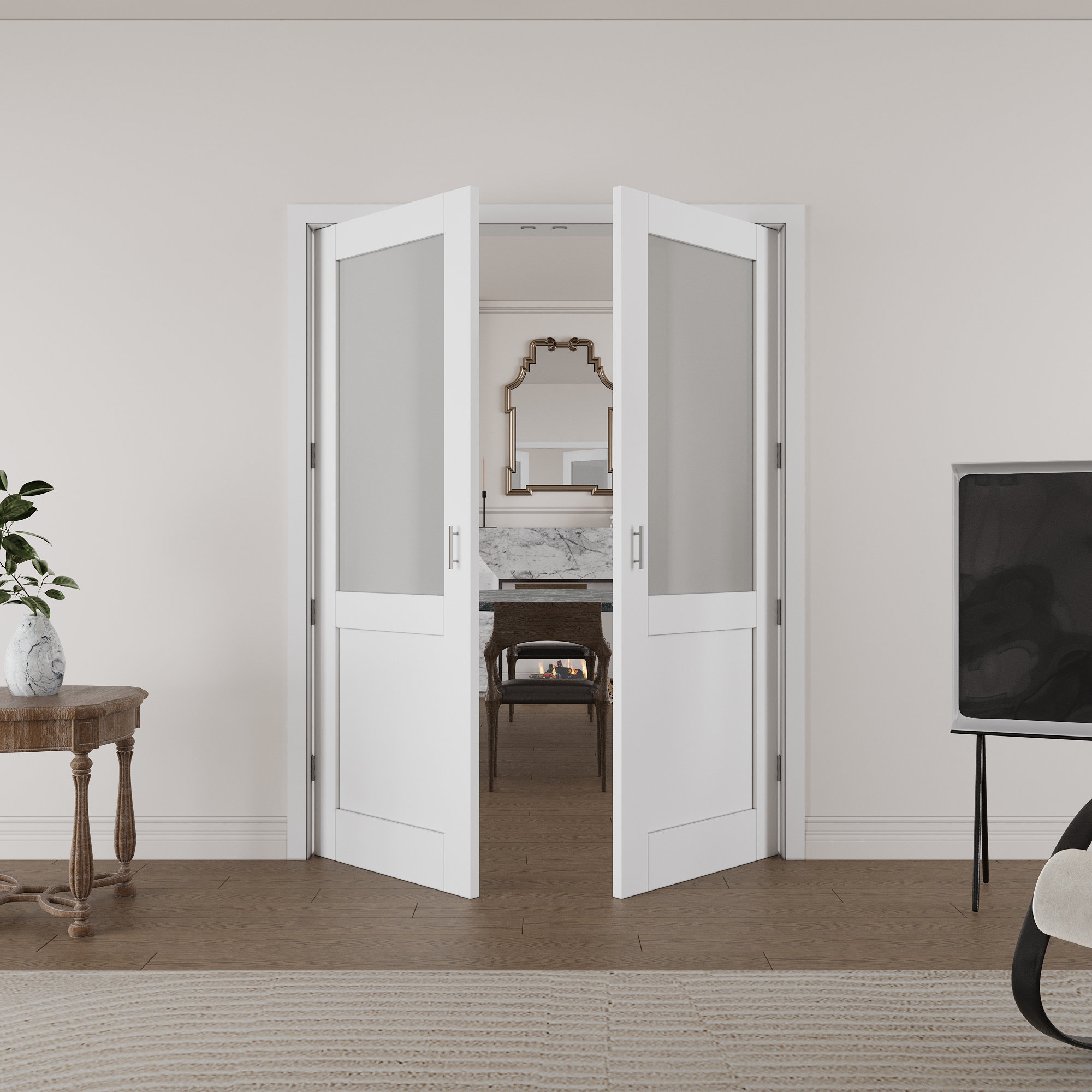 Win Stellar Modern Closet Door Frosted Glass Panel Bathroom French ...