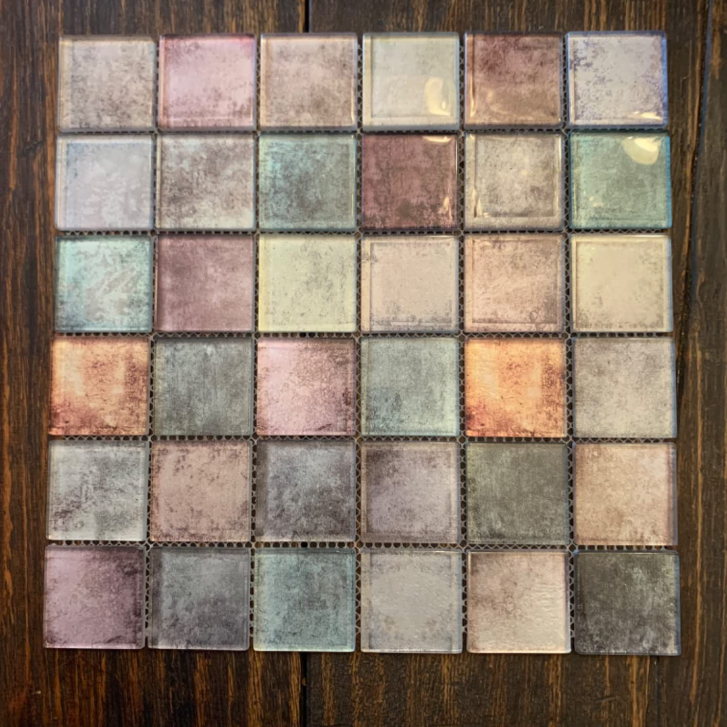 Umedas Glass Squared Tile Glazed Red Grey Grid Mosaic Wall Backsplash ...