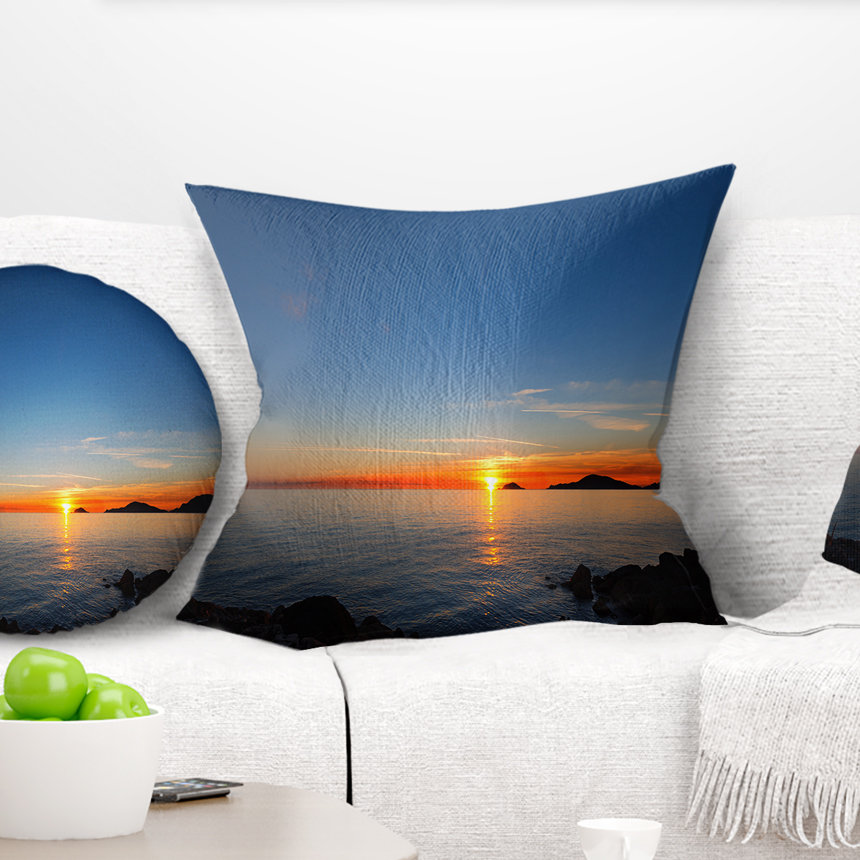 Design Art Seascape Dark Sunset in Gulf of La Spezia Throw Pillow | Wayfair