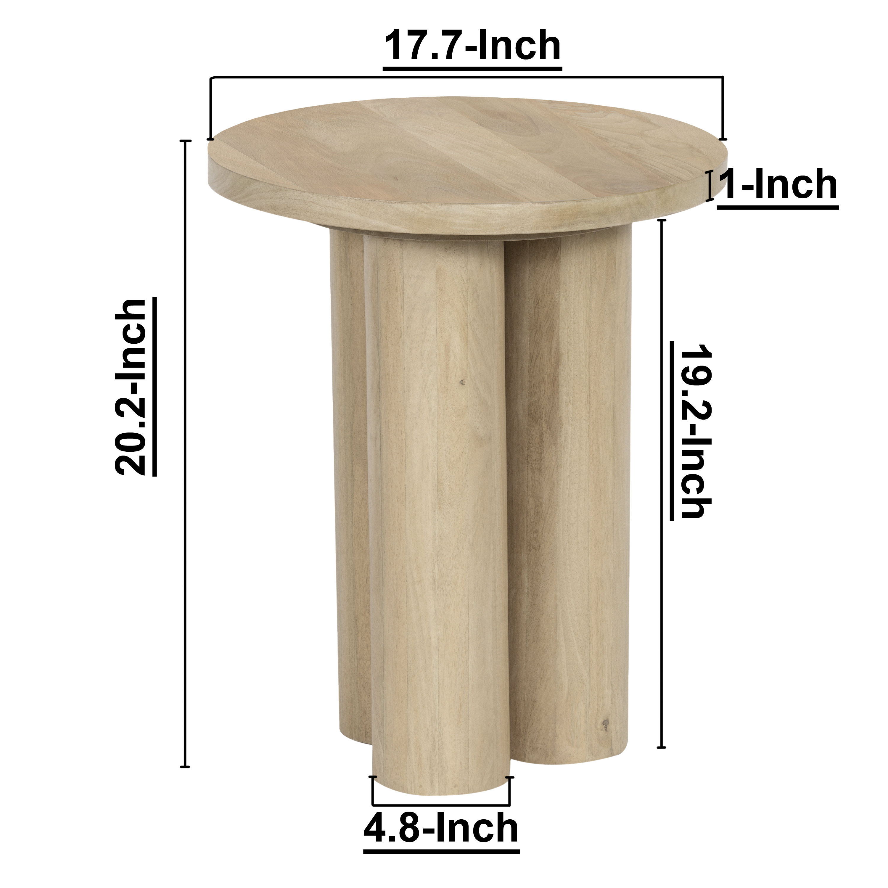 The Urban Port Hazel Side Table with 3 Pillar Legs, Handcrafted Natural ...