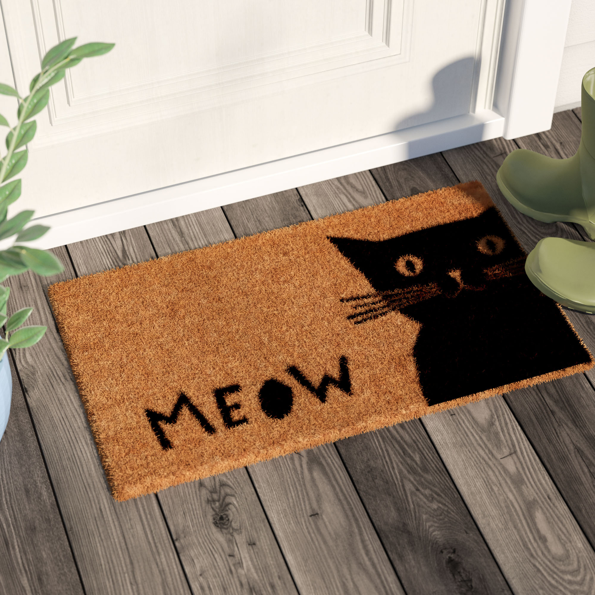 Lark Manor Arleena Meow 28 in. x 16 in. Non-Slip Outdoor Door Mat ...
