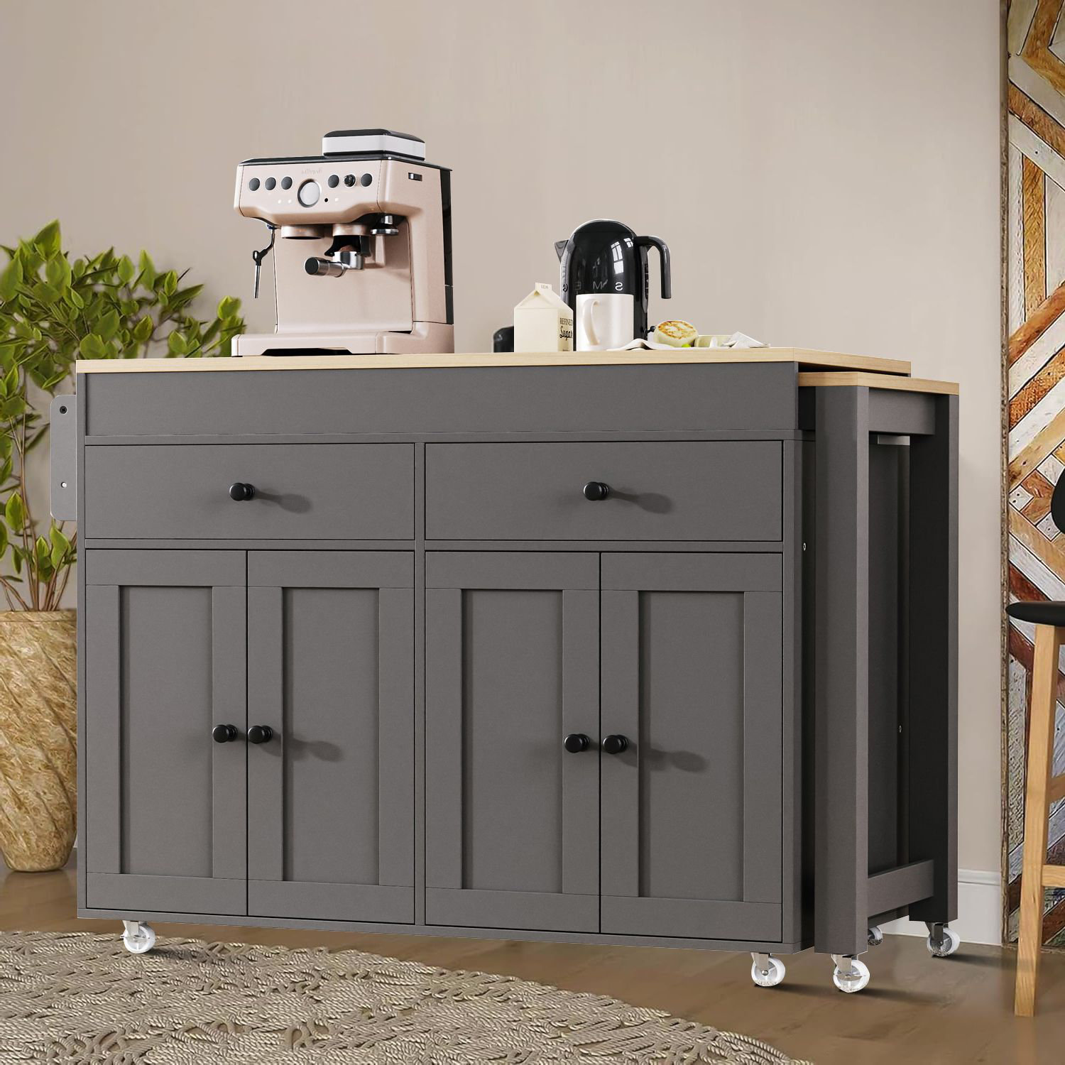 Latitude Run® Modern style kitchen island with extendable table top and ...