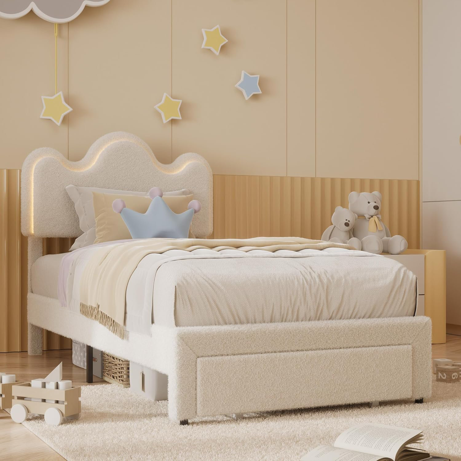 Wrought Studio Bed Frame with Flower Headboard Upholstered Princess Bed ...