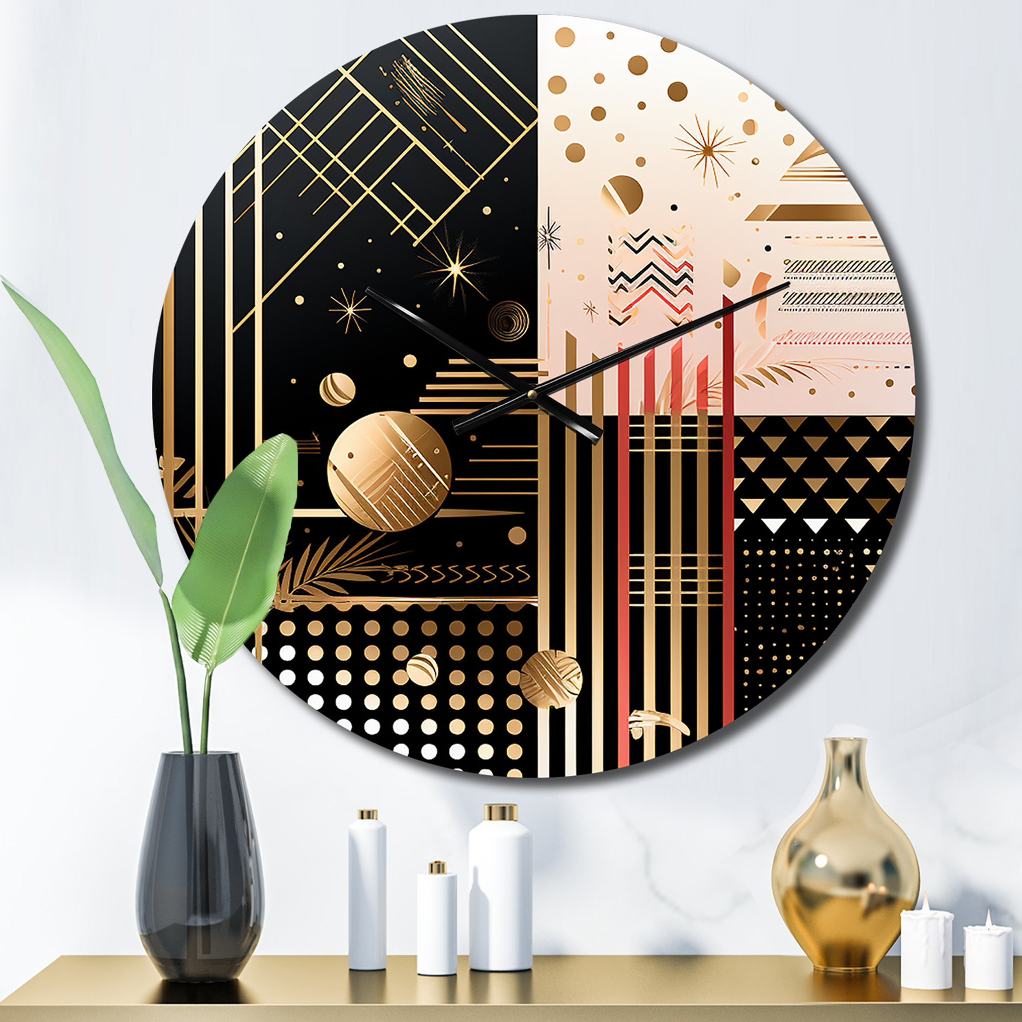 Design Art Golden Geometric Glam Full Moon II - Modern Geometric Wall ...