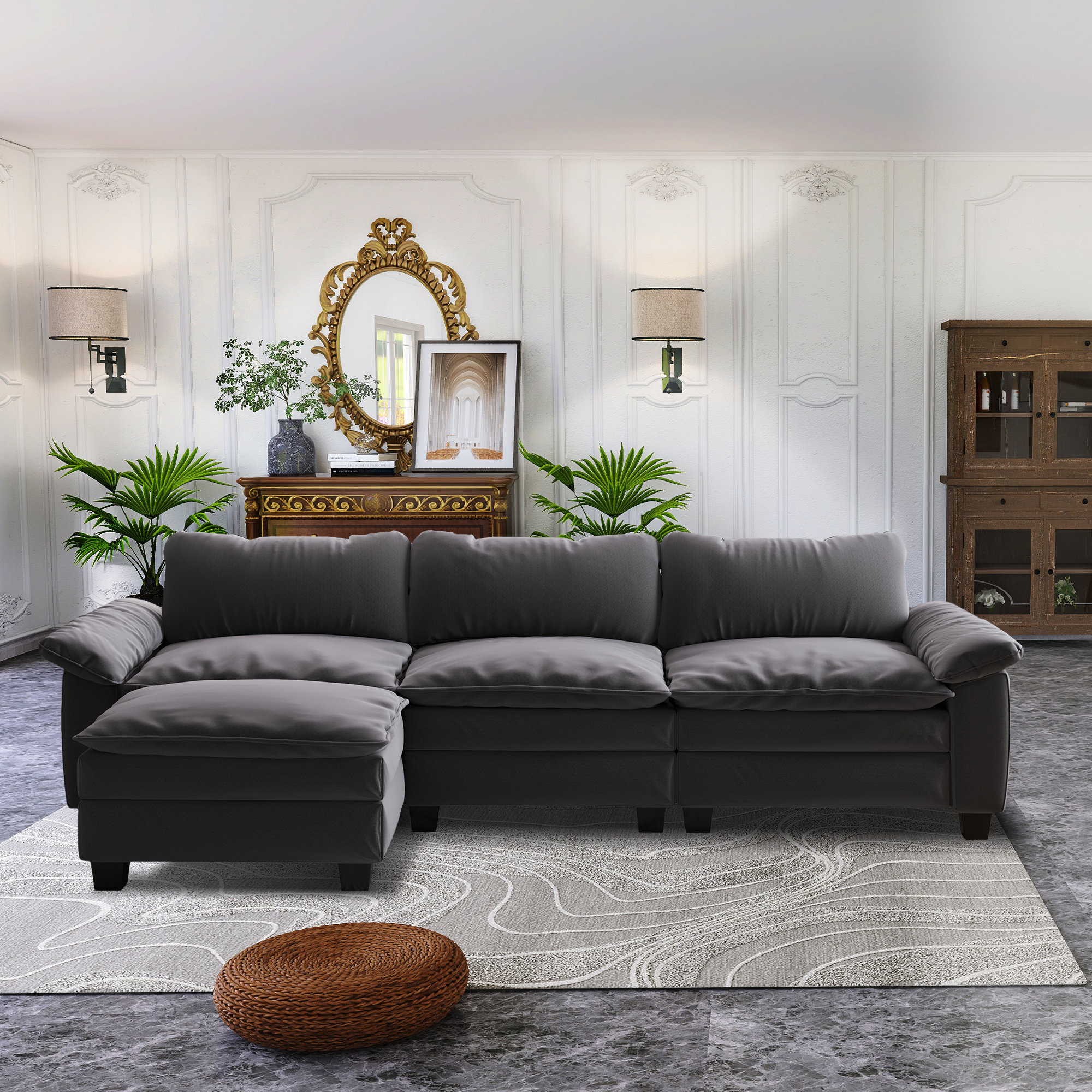 Latitude Run® Carbaugh 117.7"W 4 Piece Velvet Modular Sectional, RAF ...