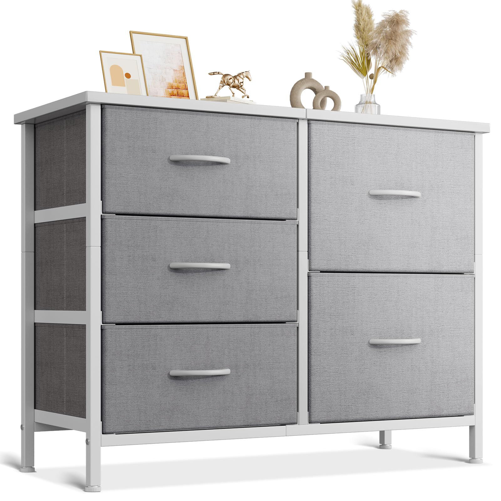 17 Stories Bedroom Fabric Dressing Table With 5 Drawers, Wardrobe ...