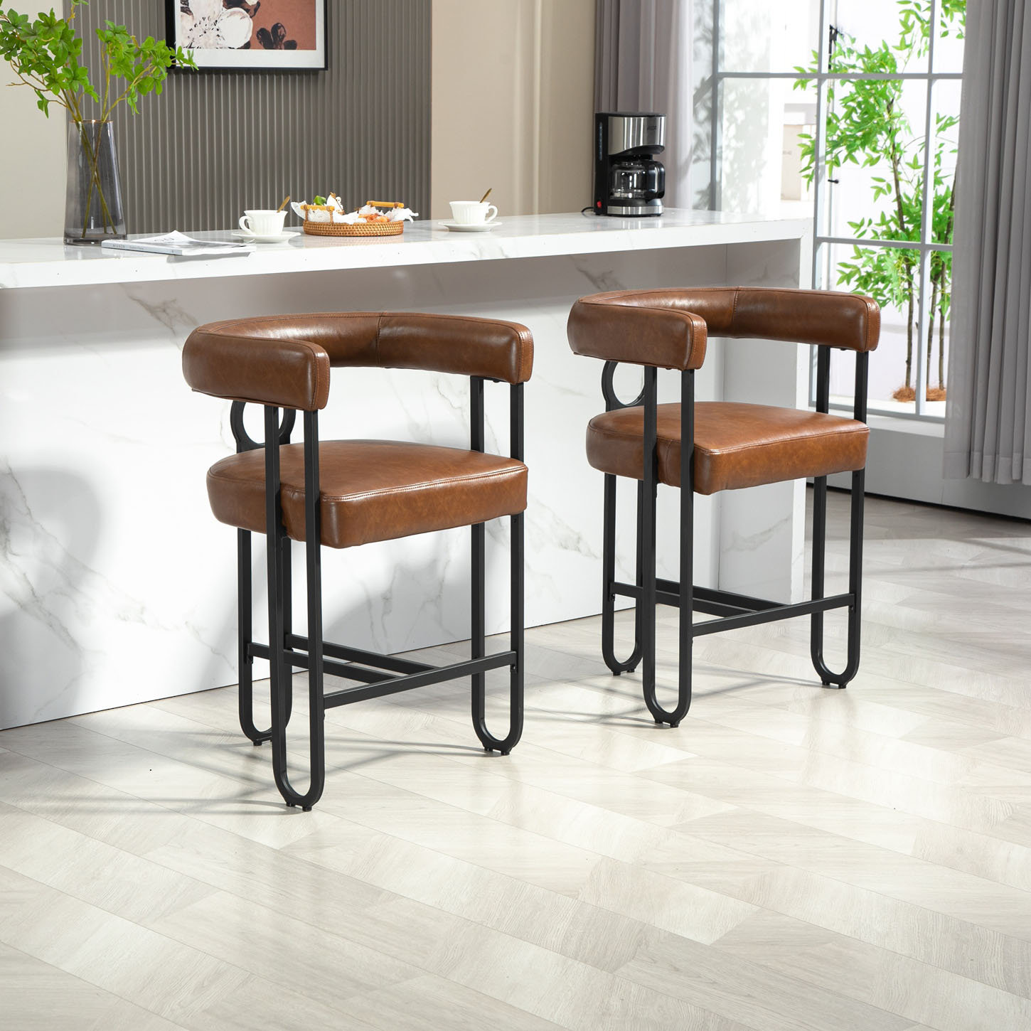 Ebern Designs Set Of 2 Bar Stools, Modern Bar Stool With Back, Accent ...