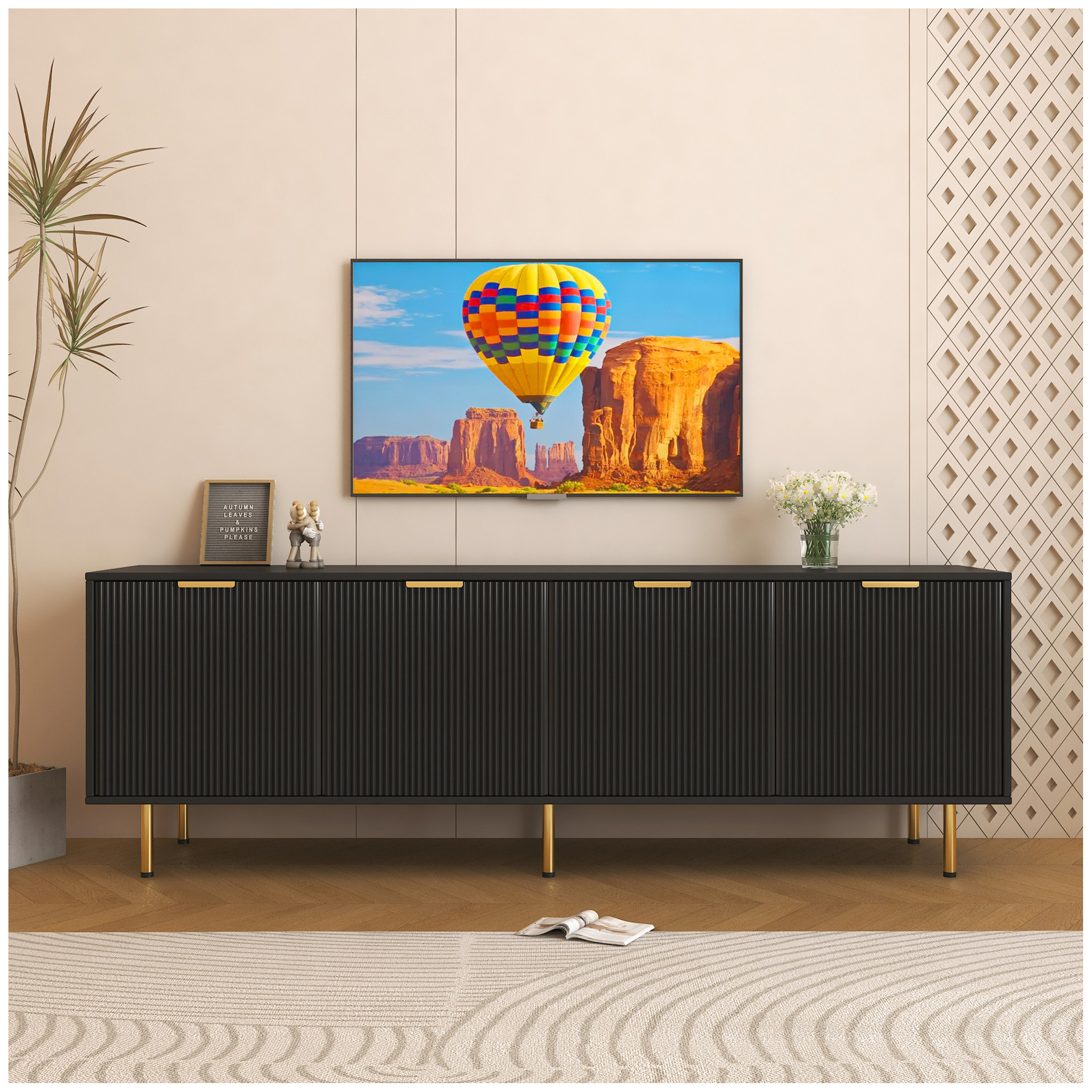 George Oliver Modern warm Black TV cabinet for 80 inch TV Stands, for ...
