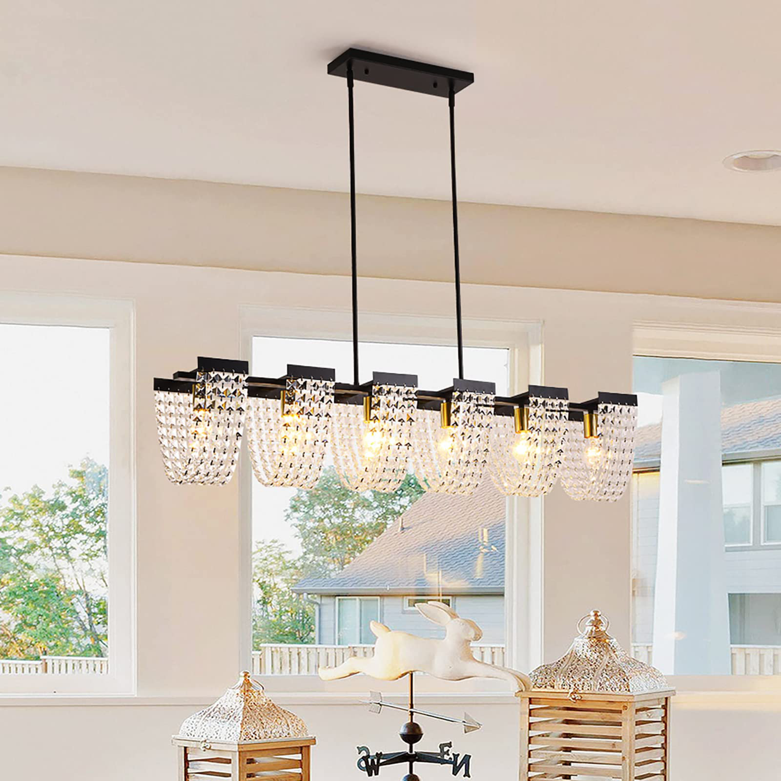 Blue Elephant Mahailey 6 - Light Crystal Kitchen Island Linear Pendant ...