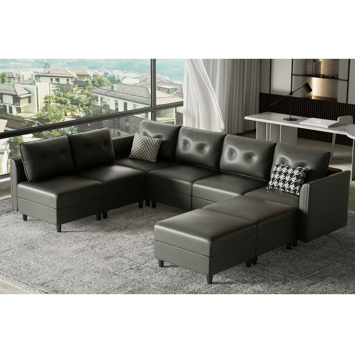 Latitude Run® Tomario 111.8" Wide Faux leather Reversible Modular Sofa ...