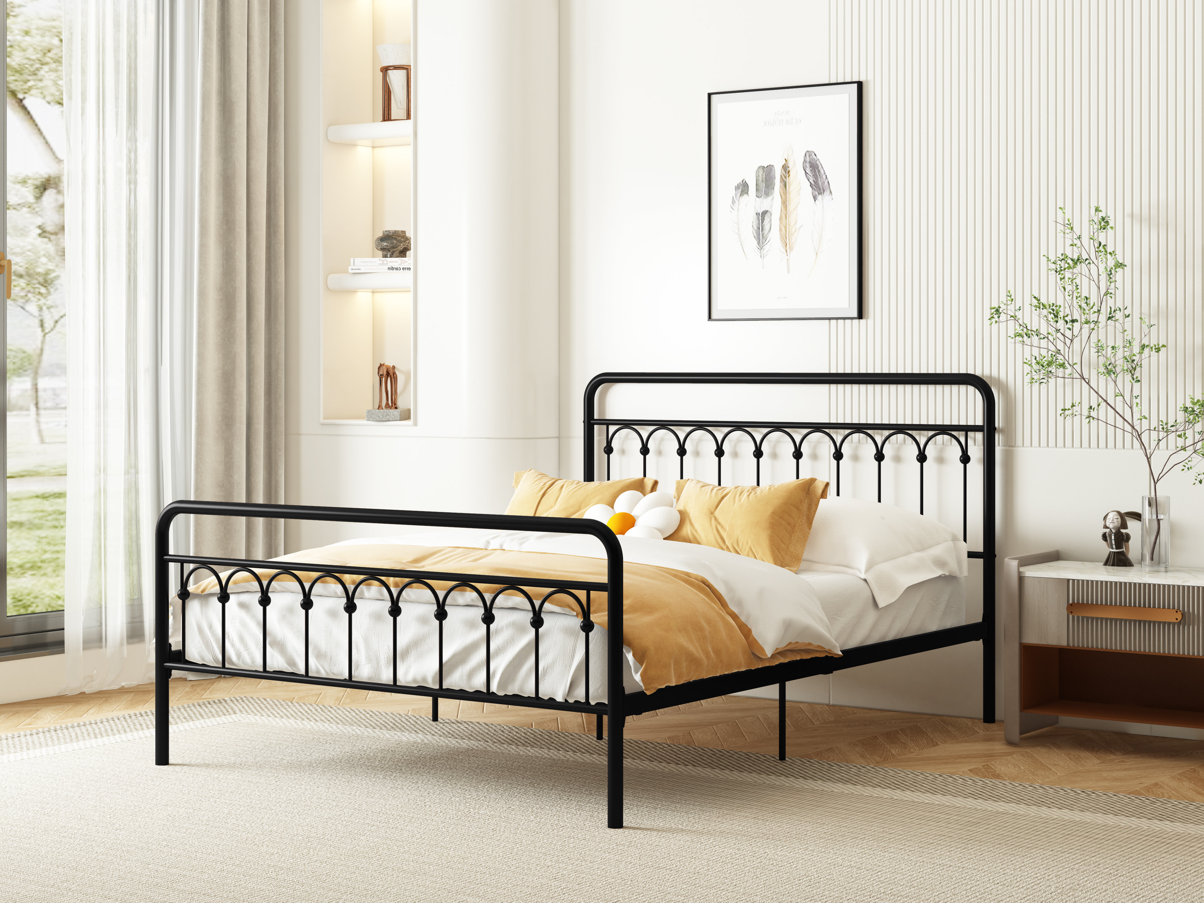 August Grove Briceida Queen Bed Frame with Headboard Metal Bed ...