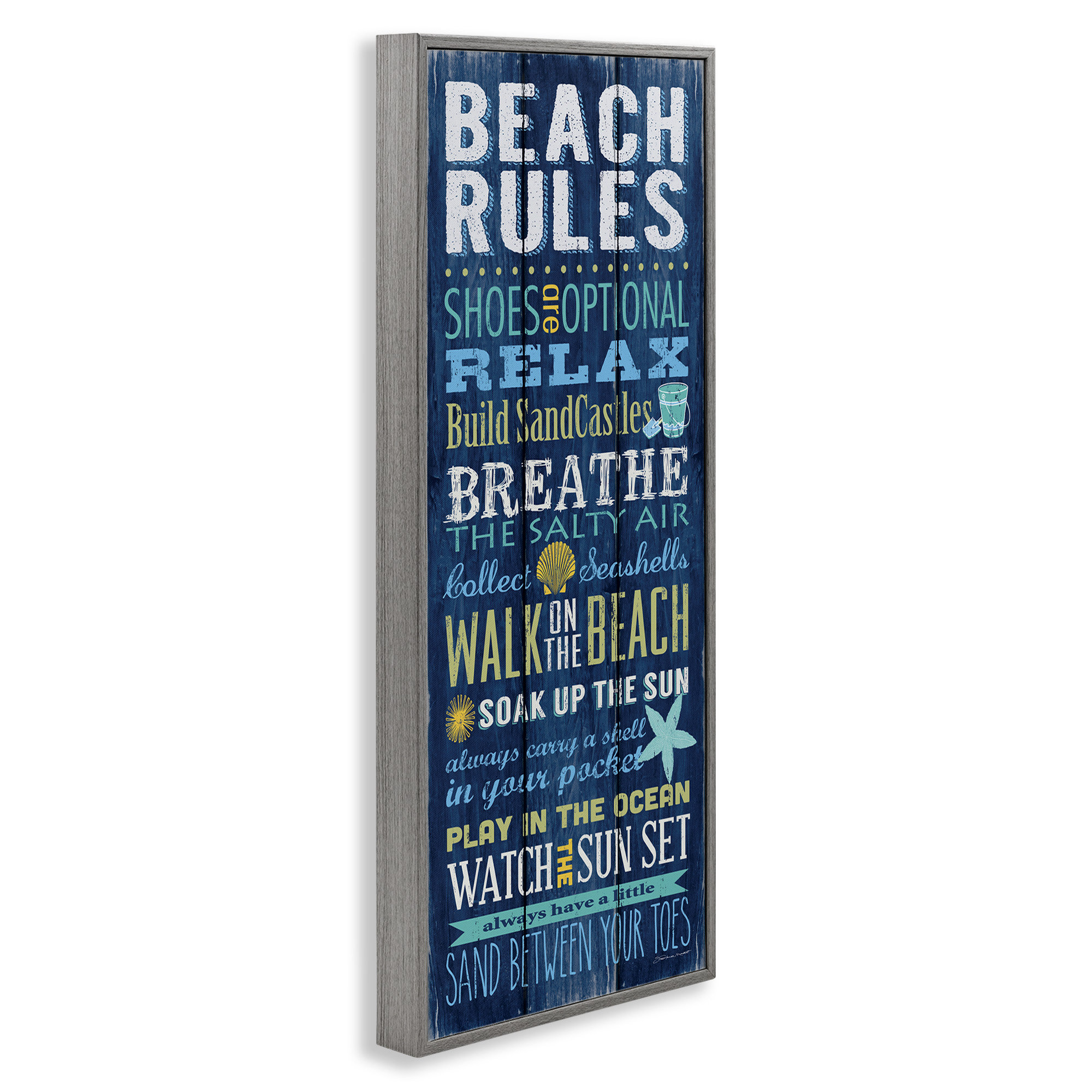 Stupell Industries Beach Rules Sign Blue Planked Pattern Motivational ...