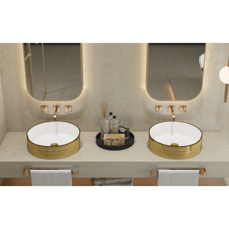MEJE 16.75" Luxury Golden/Silver Stripe Round Art Basin, Bathroom ...