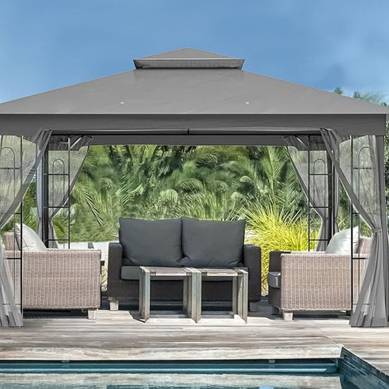 DEBLIT Patio Gazebo with Mesh Netting and Soft Top, Outdoor Pavilion ...