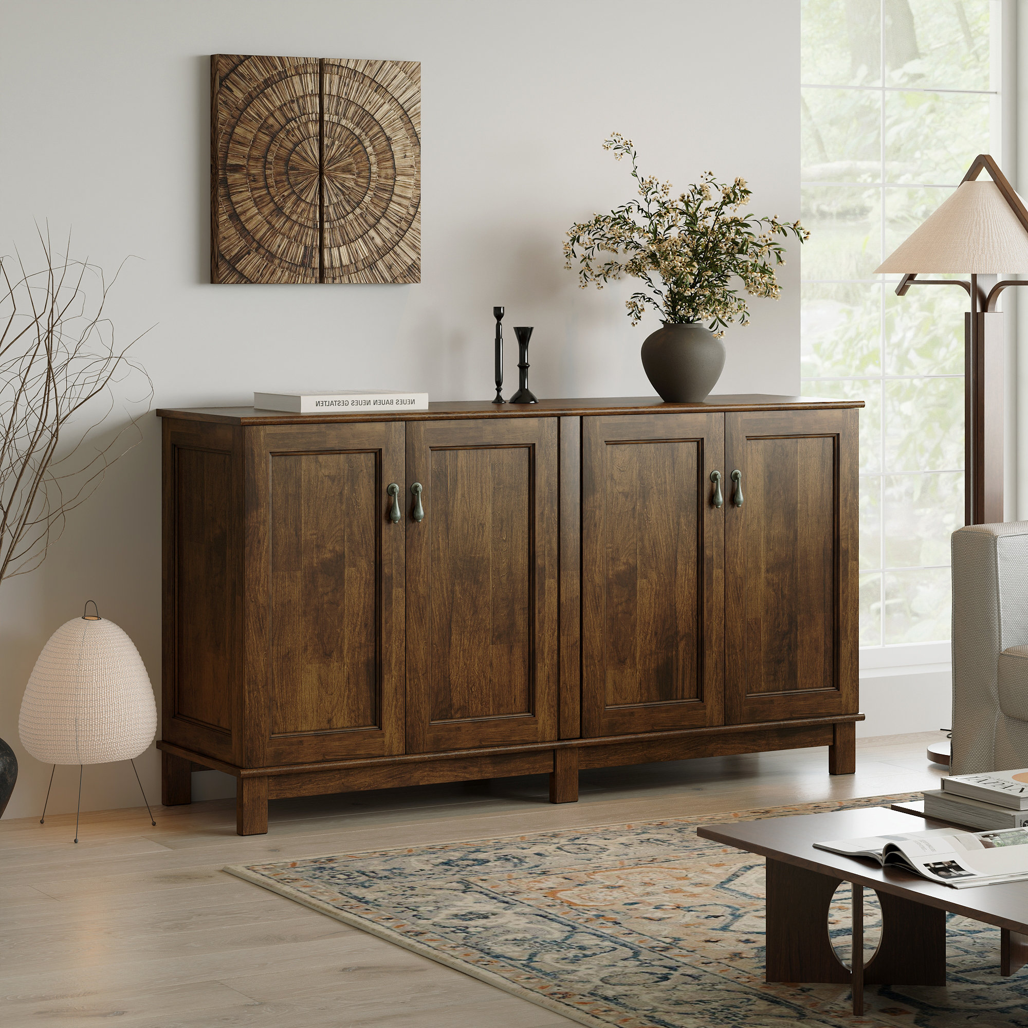 Winston Porter Mid-Century Modern Side Cabinet - Solid Wood Full ...