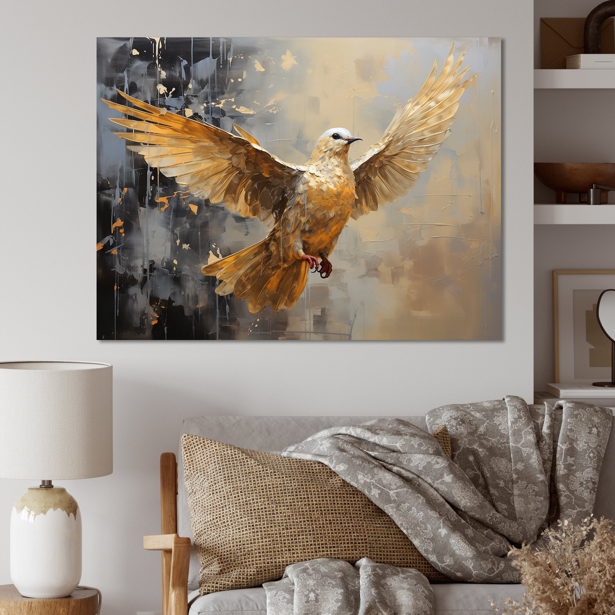 Winston Porter Golden Dove Grace - Dove Wall Art Prints | Wayfair