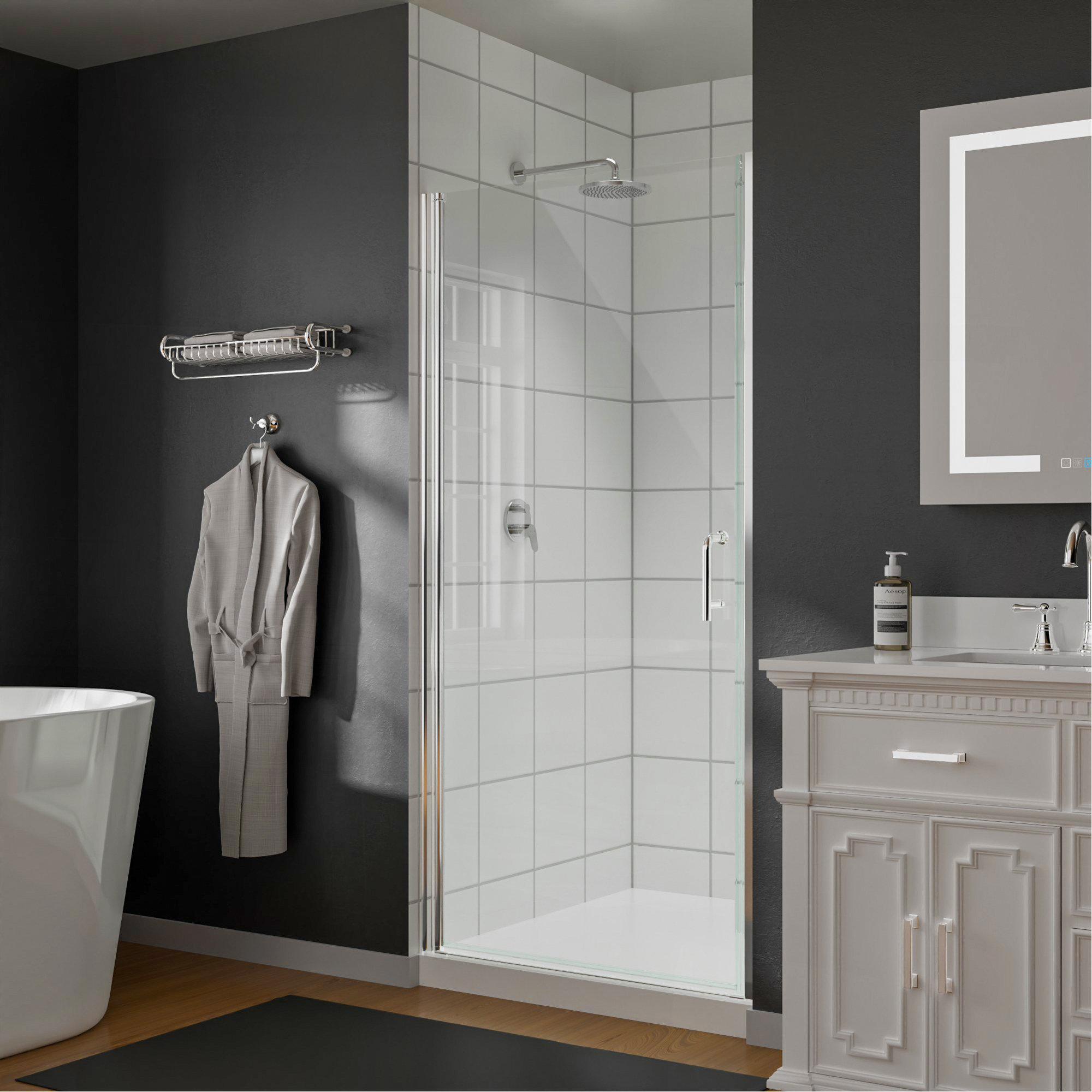 Alxfarton 36 In. To 37-3/8 In. X 72 In Semi-Frameless Pivot Shower Door ...