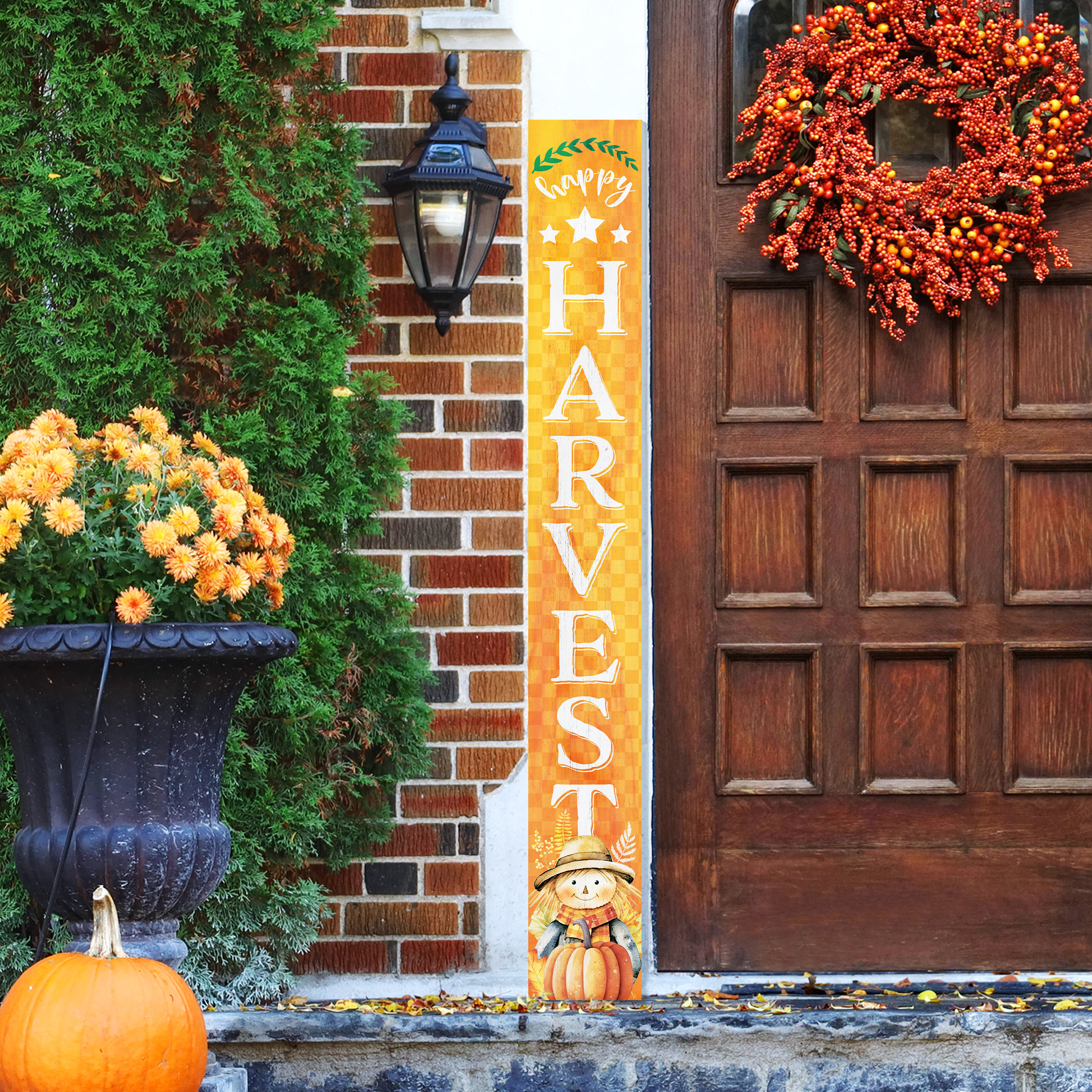The Holiday Aisle® 72In "Happy Harvest" Fall Porch Sign With Scarecrow ...