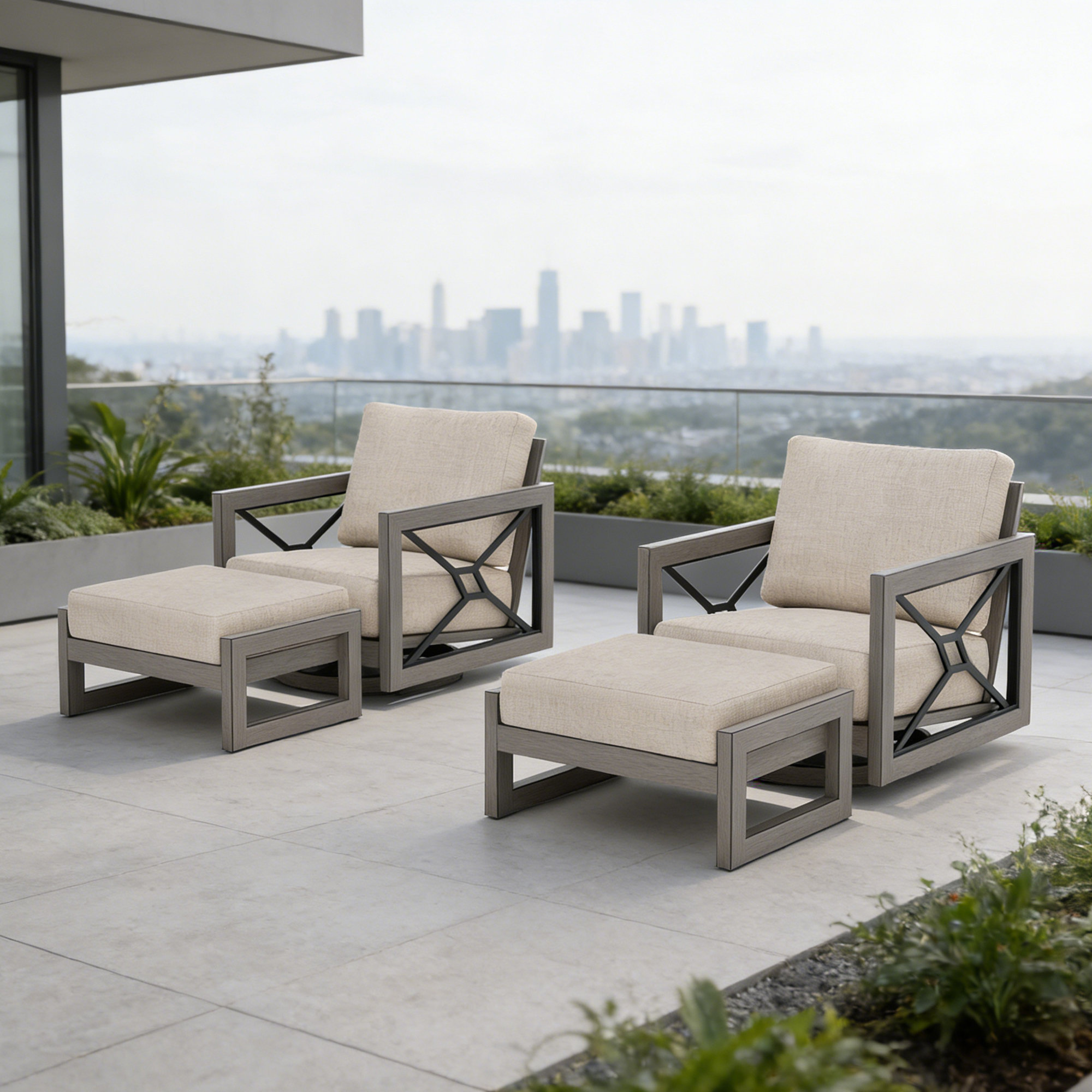 Peak Home Furnishings Patio Aluminum Swivel Lounge Chairs Set With ...