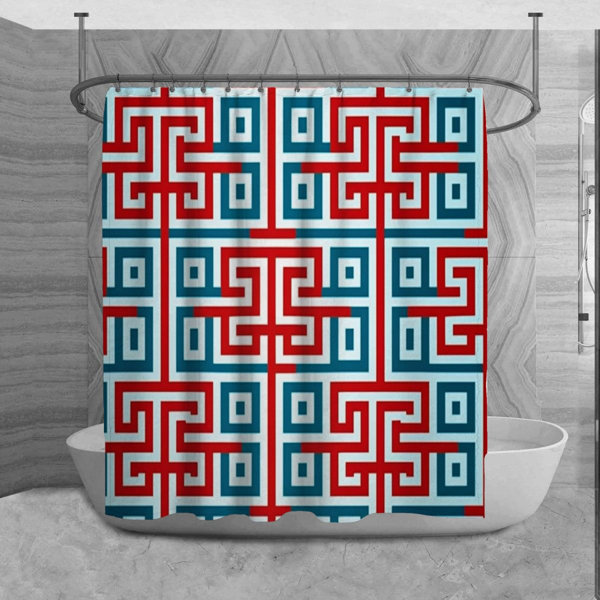 Bless international Greek Key Shower Curtain Geometric Bathroom Décor ...