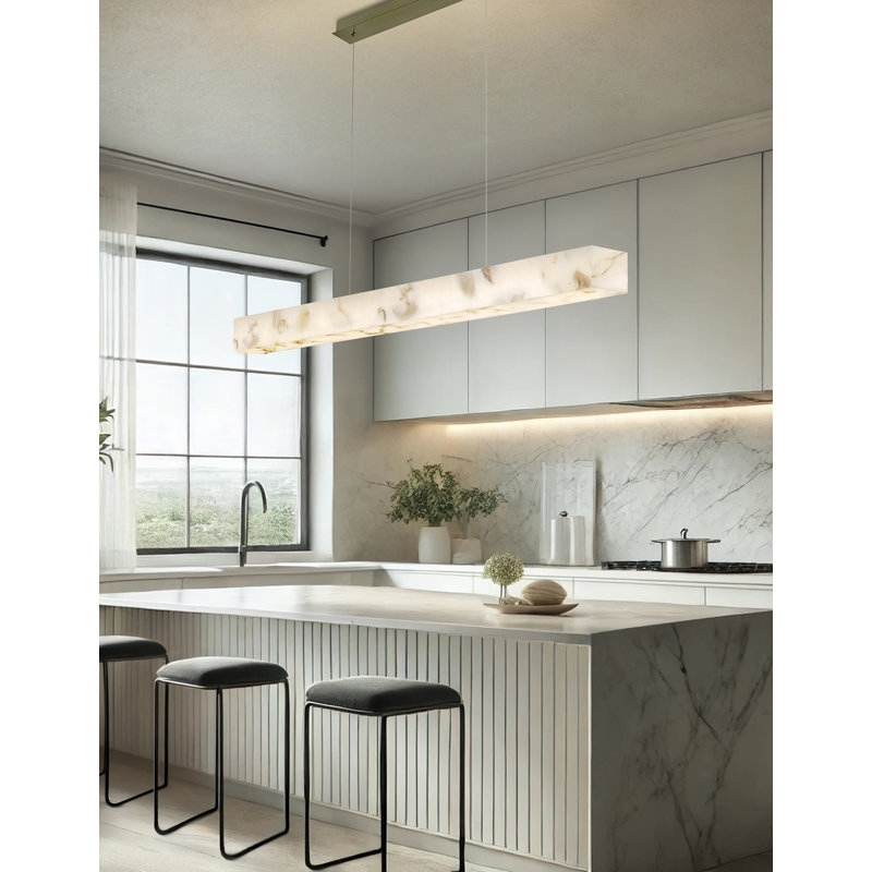Orren Ellis LumenAria - Medley 48" LED Alabaster Rocks Linear Pendant ...