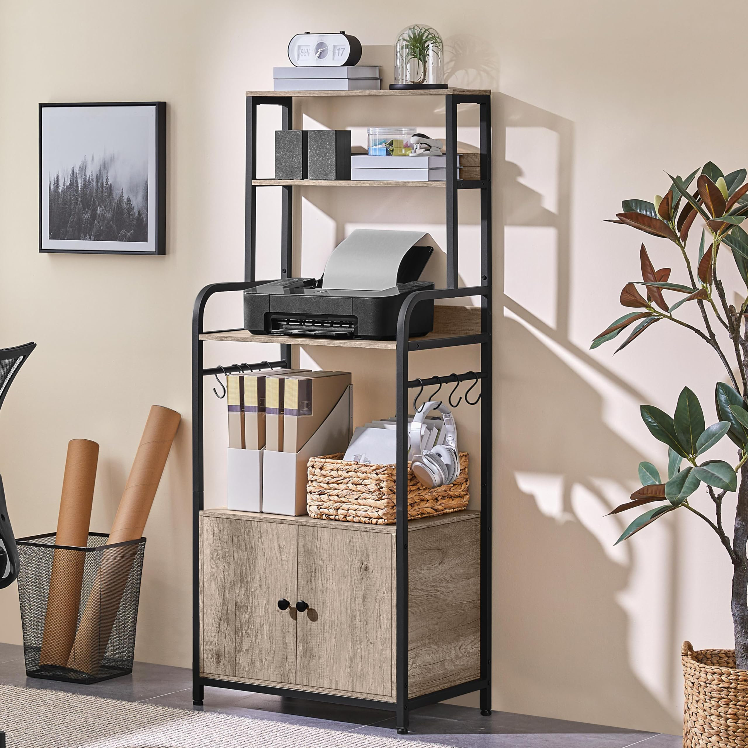 17 Stories 4-Tier Kitchen Bakers Rack With Storage Cabinet And Hutch ...