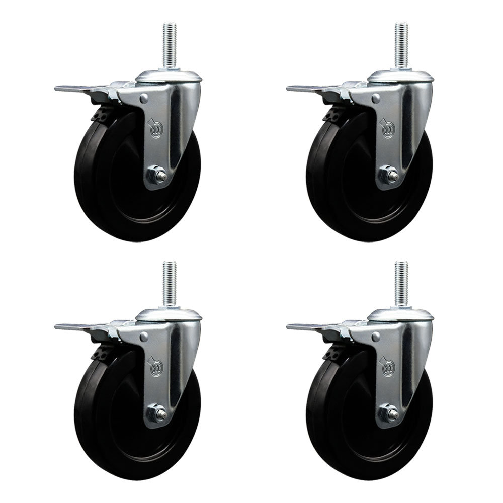 Service Caster 5 Inch Hard Rubber Swivel 3/4 Inch Threaded Stem Caster ...