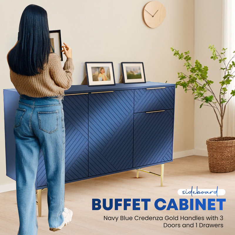 Mercer41 Modern Sideboard Buffet Cabinet With Storage, 47'' Navy Blue ...