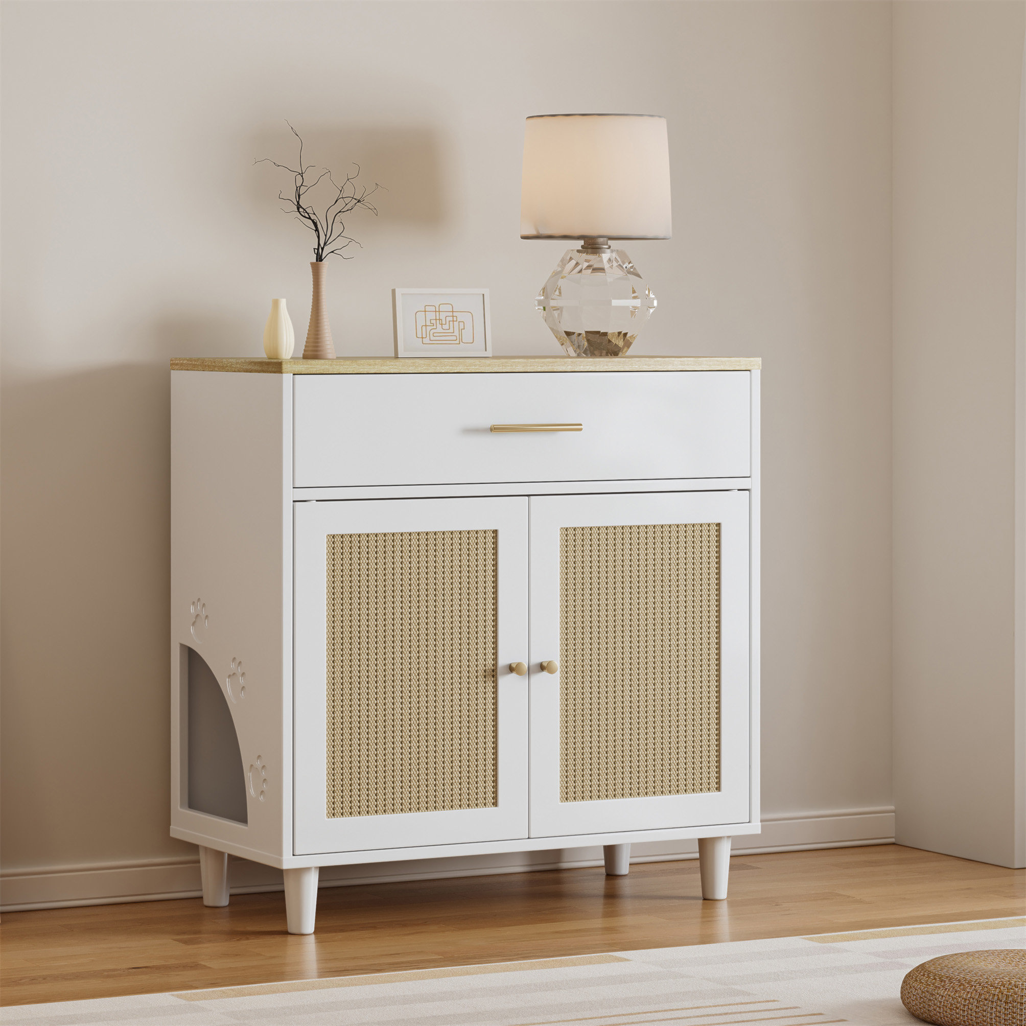 Ebern Designs Cat Litter Box Enclosure With Scratch Pad, Hidden Litter ...