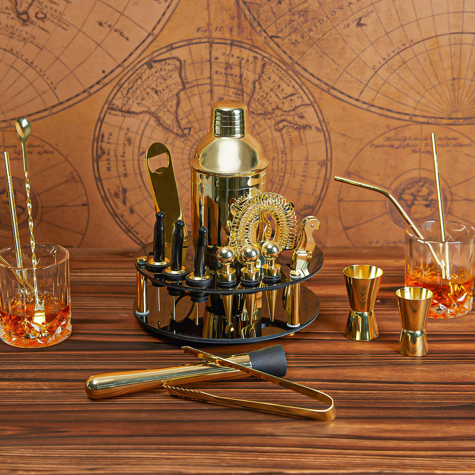 Mercer41 19-Piece Bar Set,Gold Cocktail Shaker Set For Drink Mixing ...