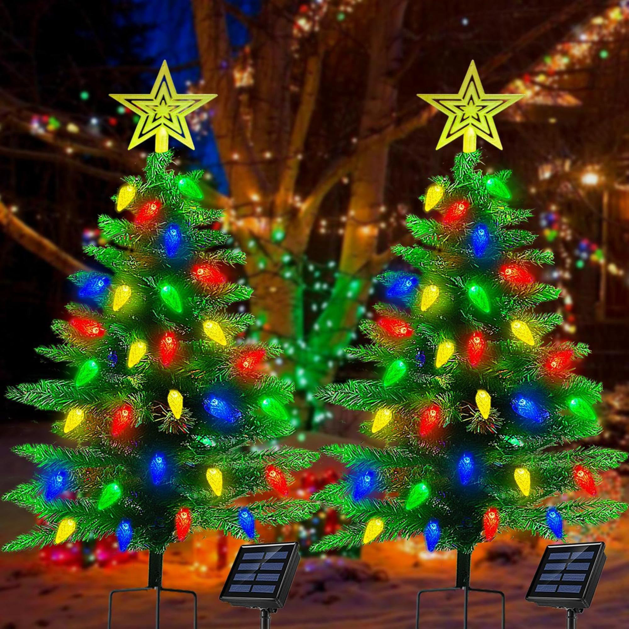 The Holiday Aisle® 2 Pack Solar Christmas Tree Outdoor Christmas Decorations 8 Modes Solar Xmas