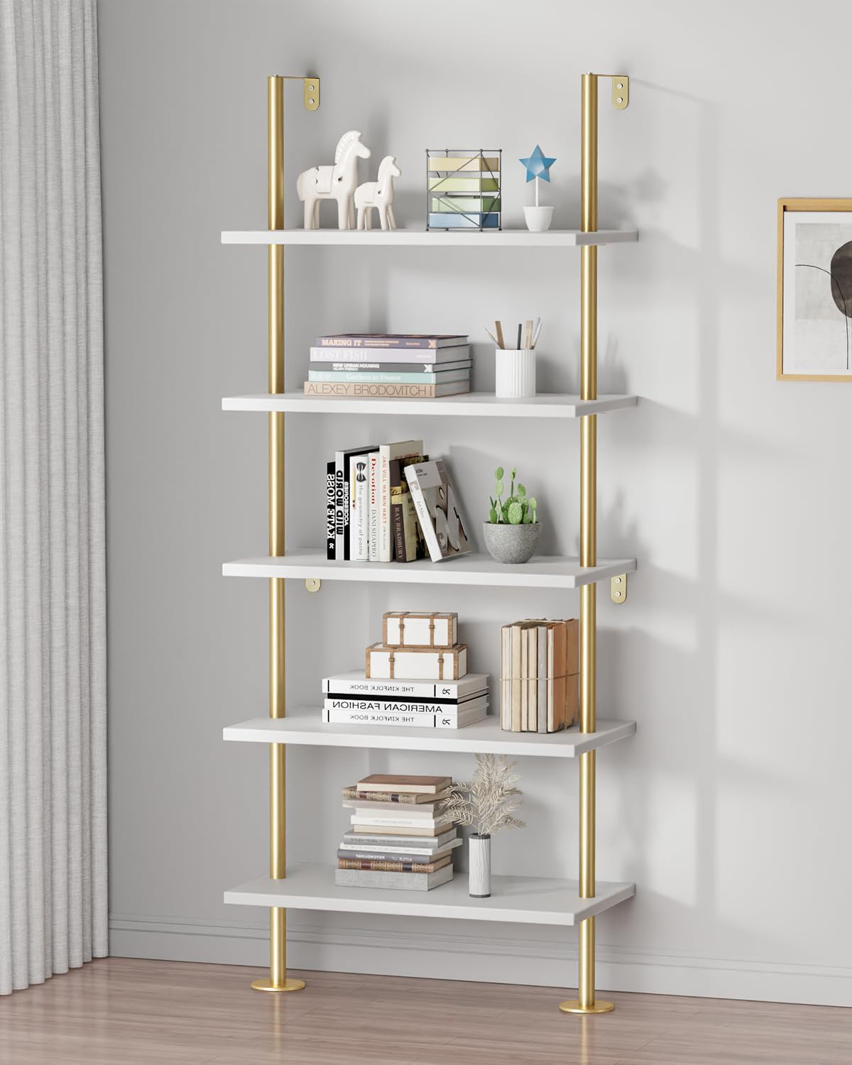 Mercer41 5 Shelf Ladder Bookcase, Extra Sturdy Modern Wall Mounted ...