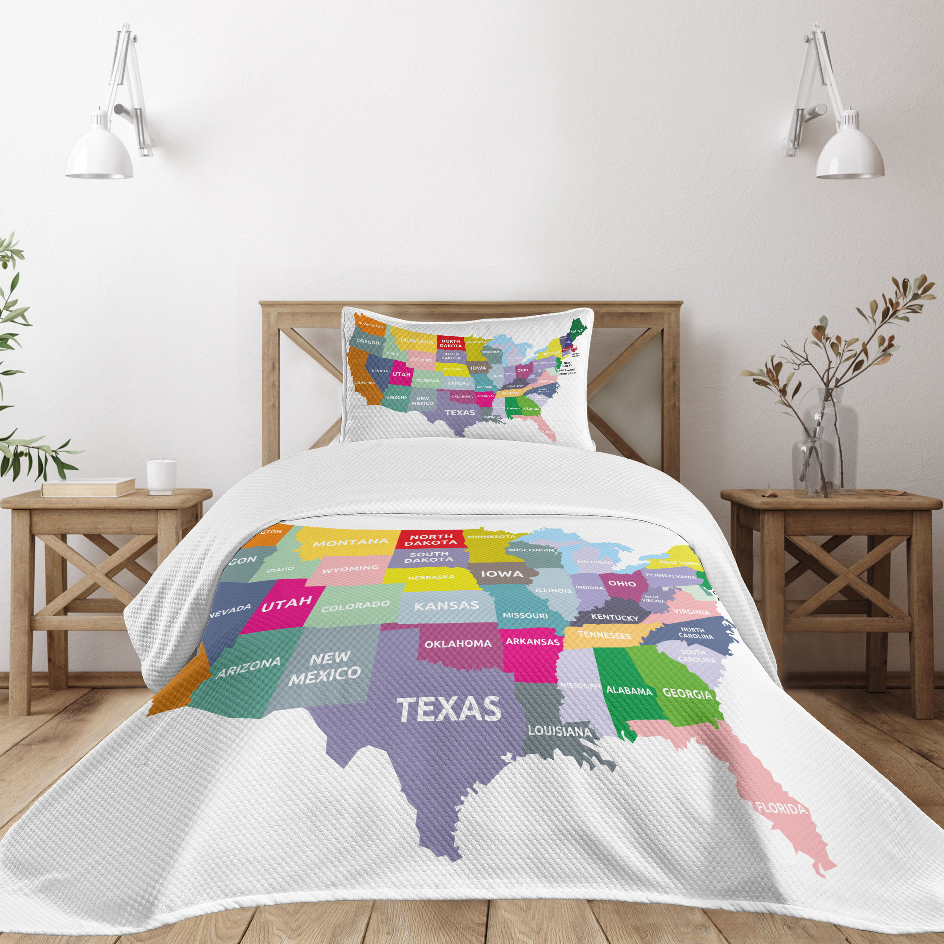Ambesonne Map Bedspread USA Map Colorful States Multicolor | Wayfair
