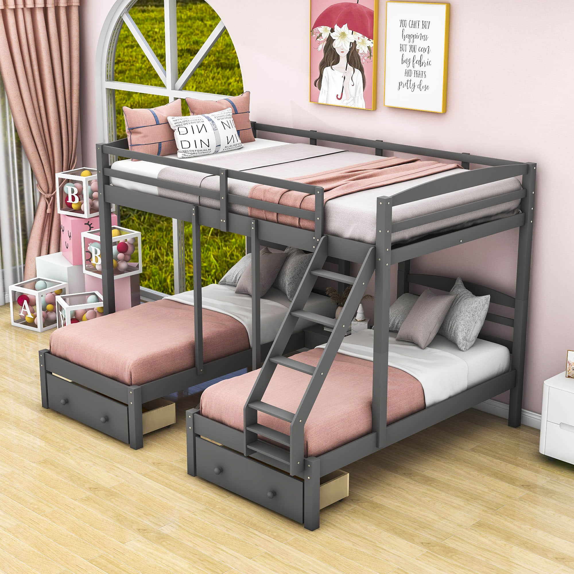 Harriet Bee Full Over Twin & Twin 3 Drawer Triple / Quad Bunk Bed | Wayfair