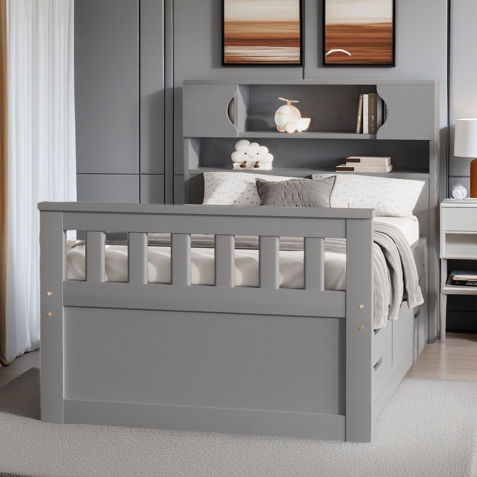 Lark Manor™ Captain Platform Bed With Storage Bookcases, Shelves And ...