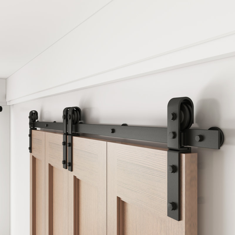 JUBEST Matte Black Steel Bi-folding Standard Double Door Barn Door ...