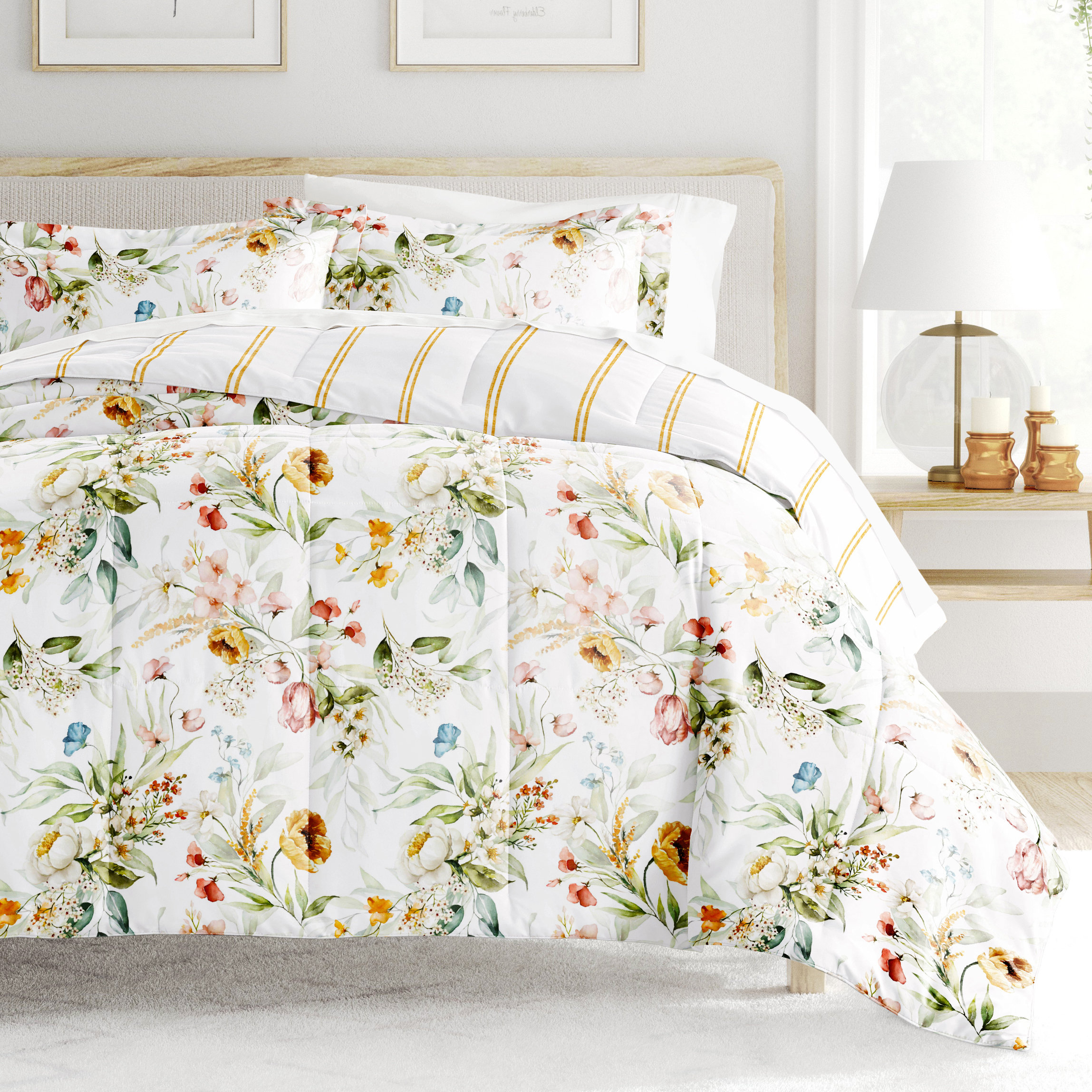 IEnjoy Home Cozy Elegance Bedding Bundle, Microfiber Comforter and ...