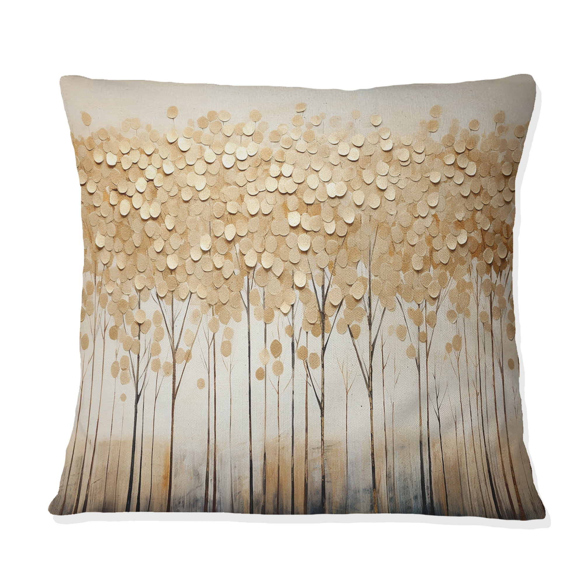 Design Art Minimalism Golden Trees Harmony - Trees Printed Throw Pillow ...