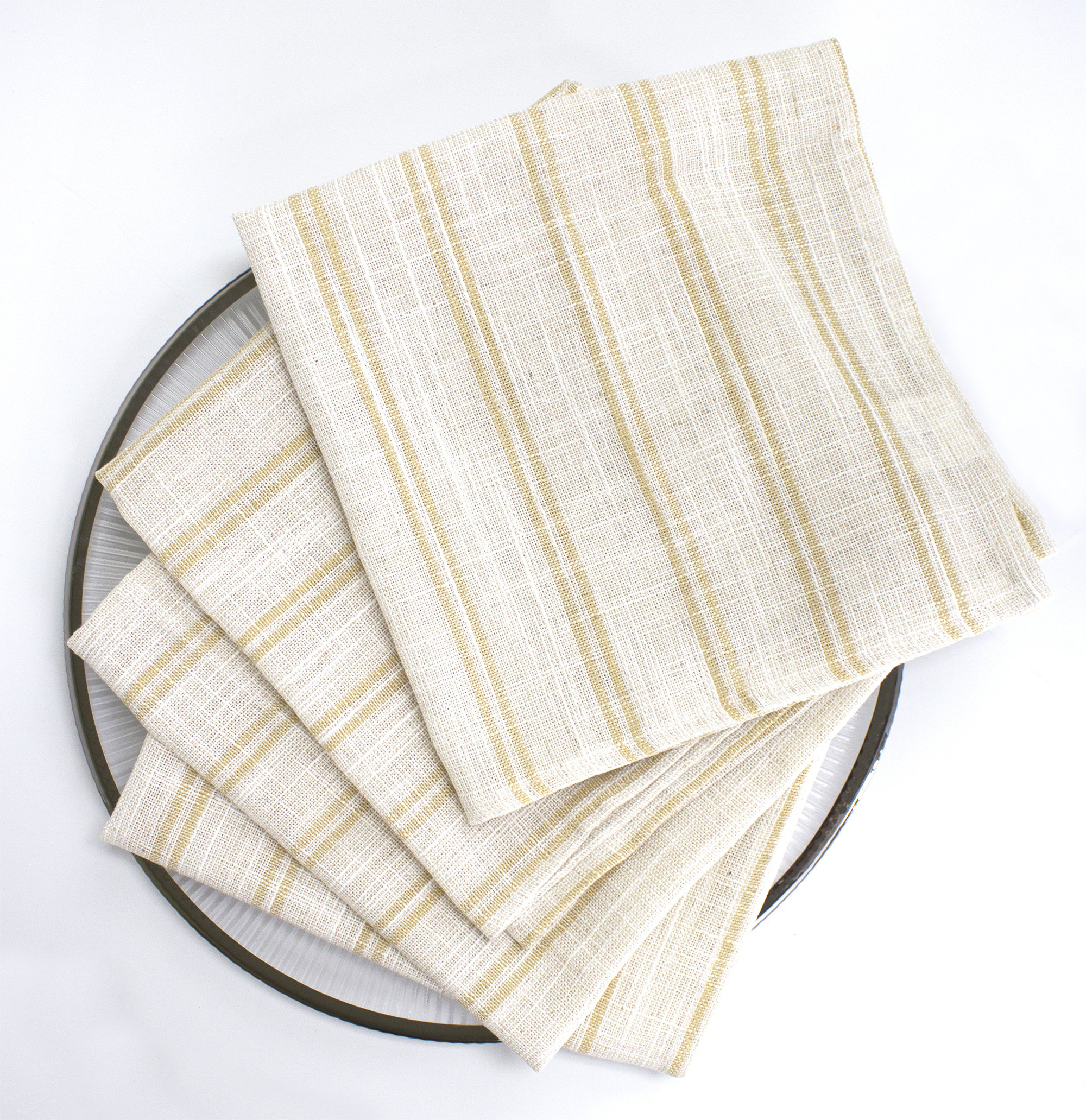 Gracie Oaks Beige-white Modern Striped Linen Blend Cloth Napkins, Set ...