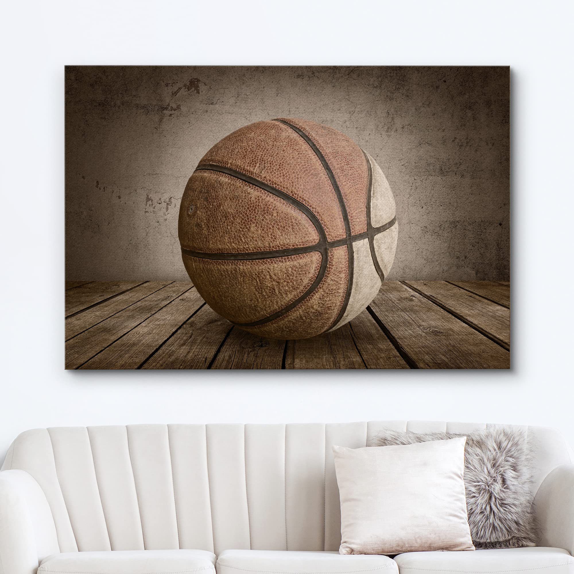 IDEA4WALL Retro Faded Basketball On Wood Effect Panels Sports ...