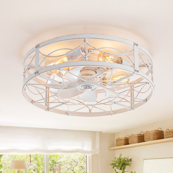 17 Stories 20 Inch Caged Ceiling Fans With Lights, White Flush Mount ...