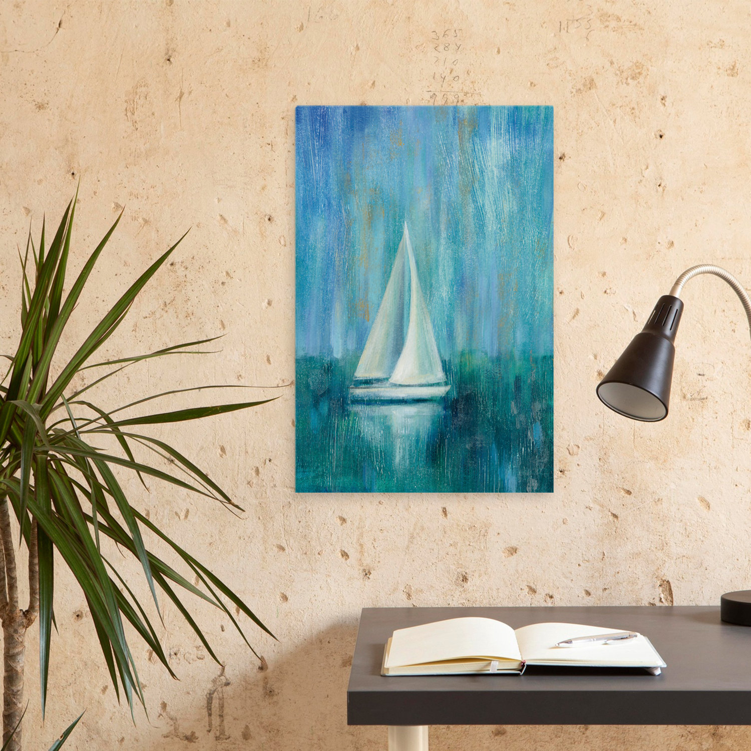 Breakwater Bay Sailboat Simplicity I Coastal Abstract Blue White Boat ...