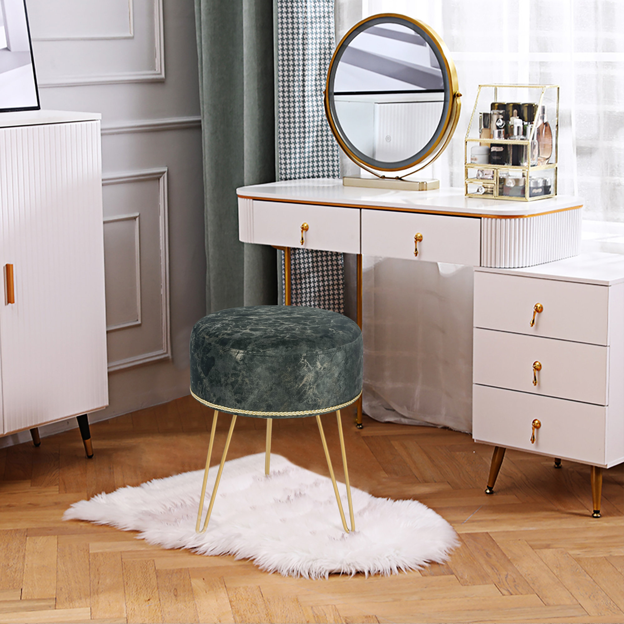 Mercer41 Velvet Round Footstool Ottoman & Reviews | Wayfair