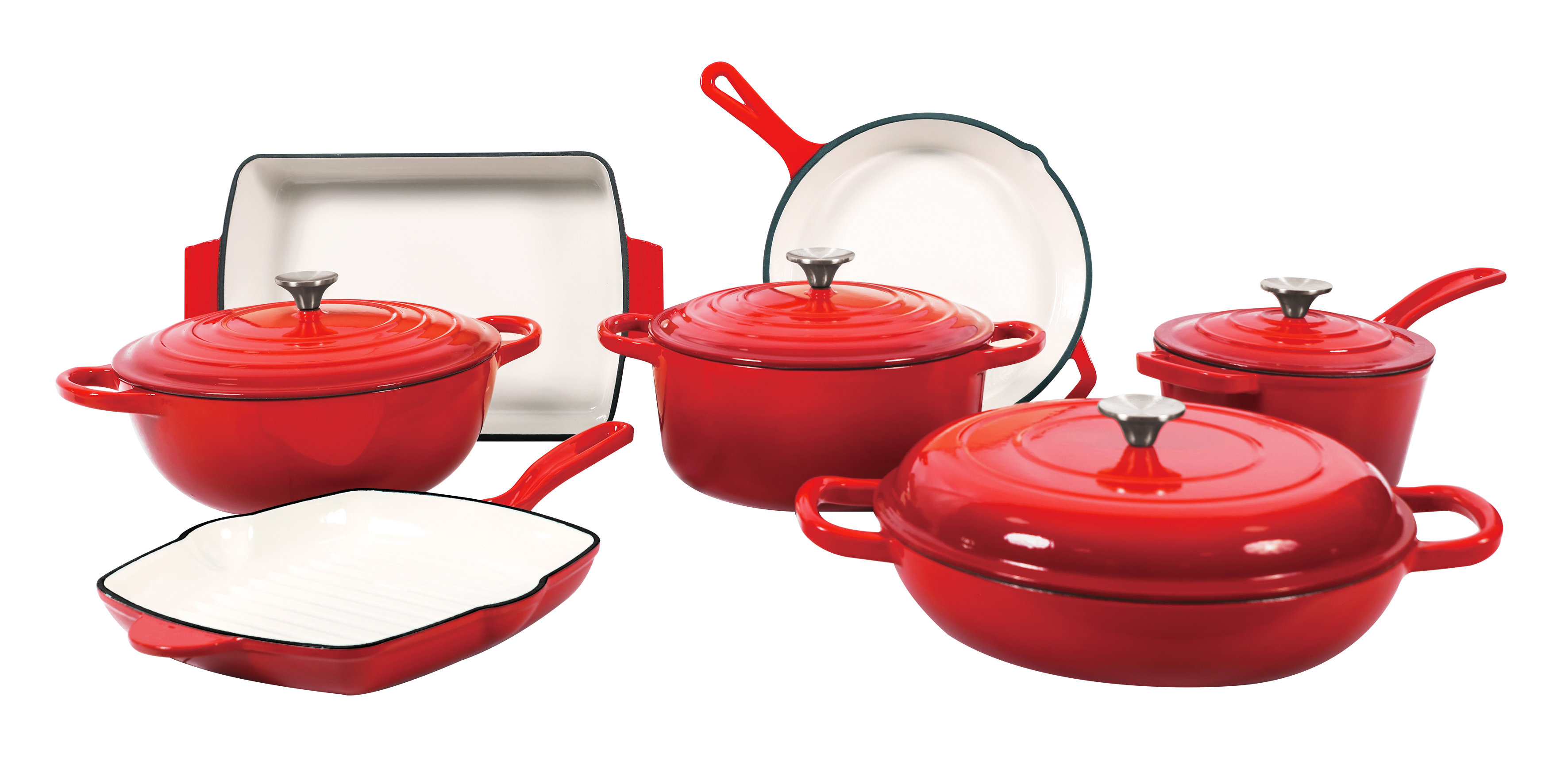 caannasweis 11 Pieces Cast Iron Enameled Cookware Set - Wayfair Canada