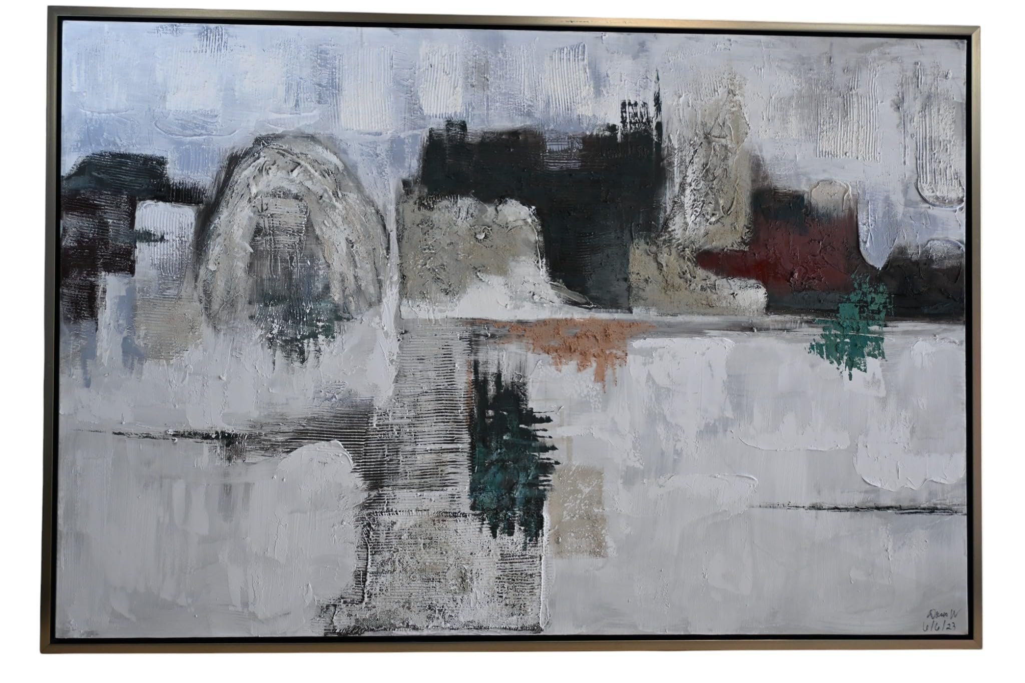 Red Barrel Studio® Foggy NYC Abstract Canvas Painting Gray Teal Framed ...