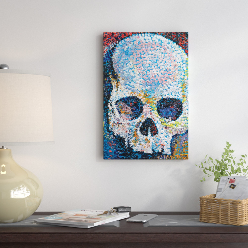 East Urban Home 'Pointillism Skull' Painting Print on Canvas | Wayfair