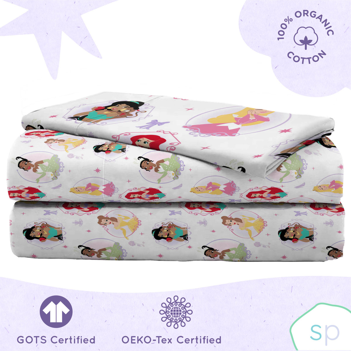 Saturday Park Disney Princess Besties 100% Organic Cotton Sheet Set ...